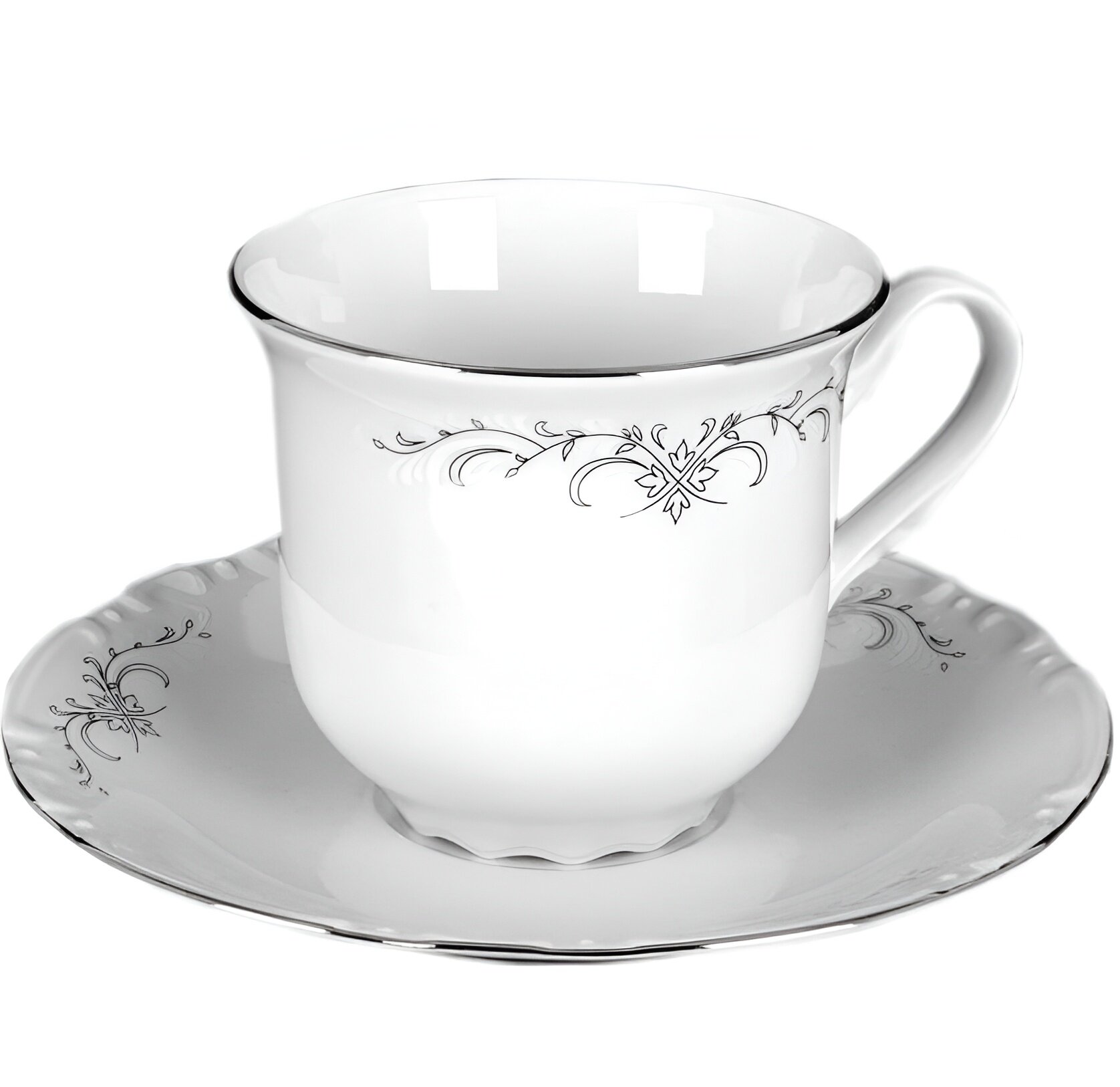 Набор чайных пар Thun Серый орнамент, фарфор, Чехия, 230мл, 6шт