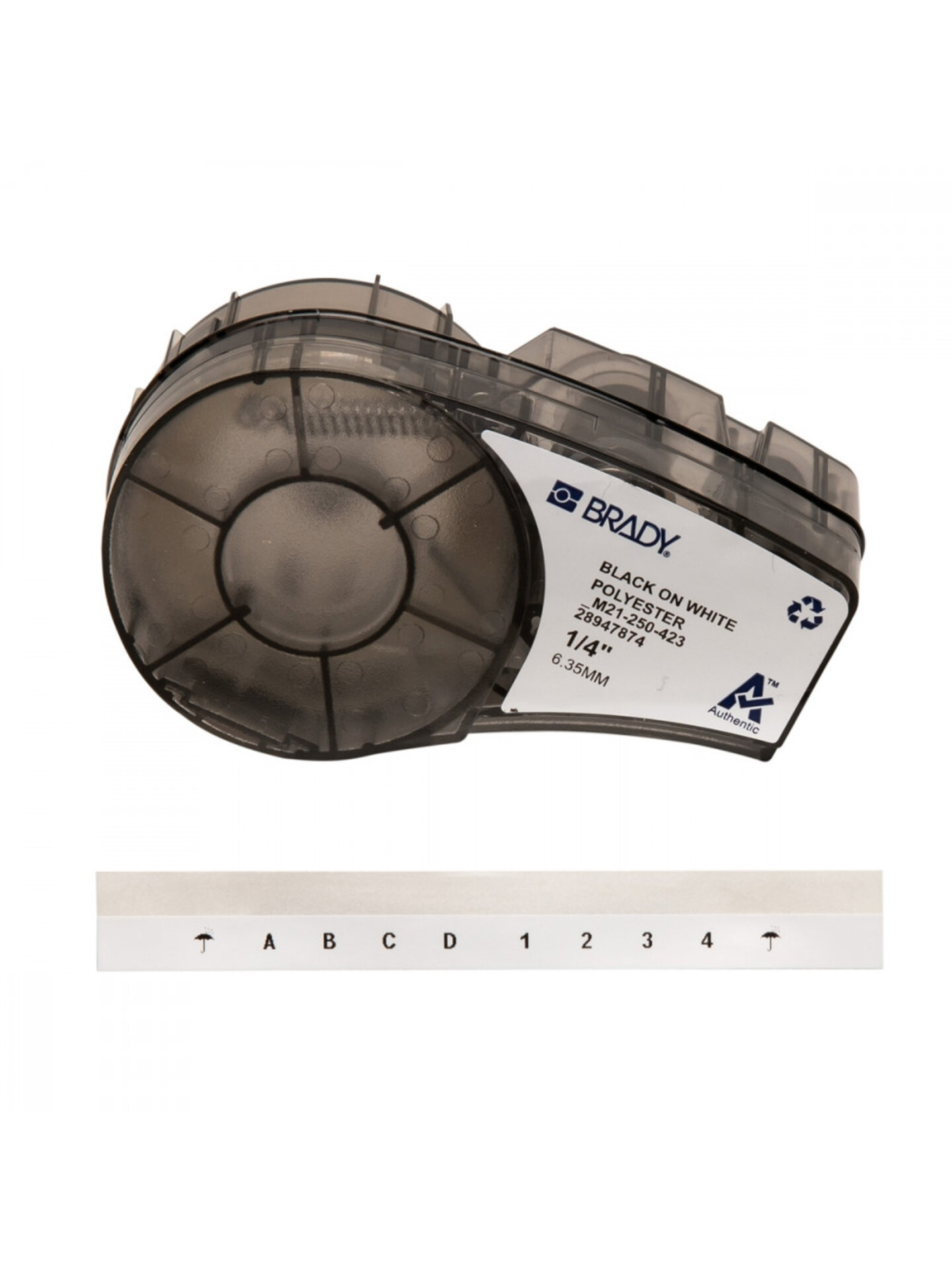 M21-250-423 лента Brady 6.35 мм/6.4 м, полиэстер, черный на белом