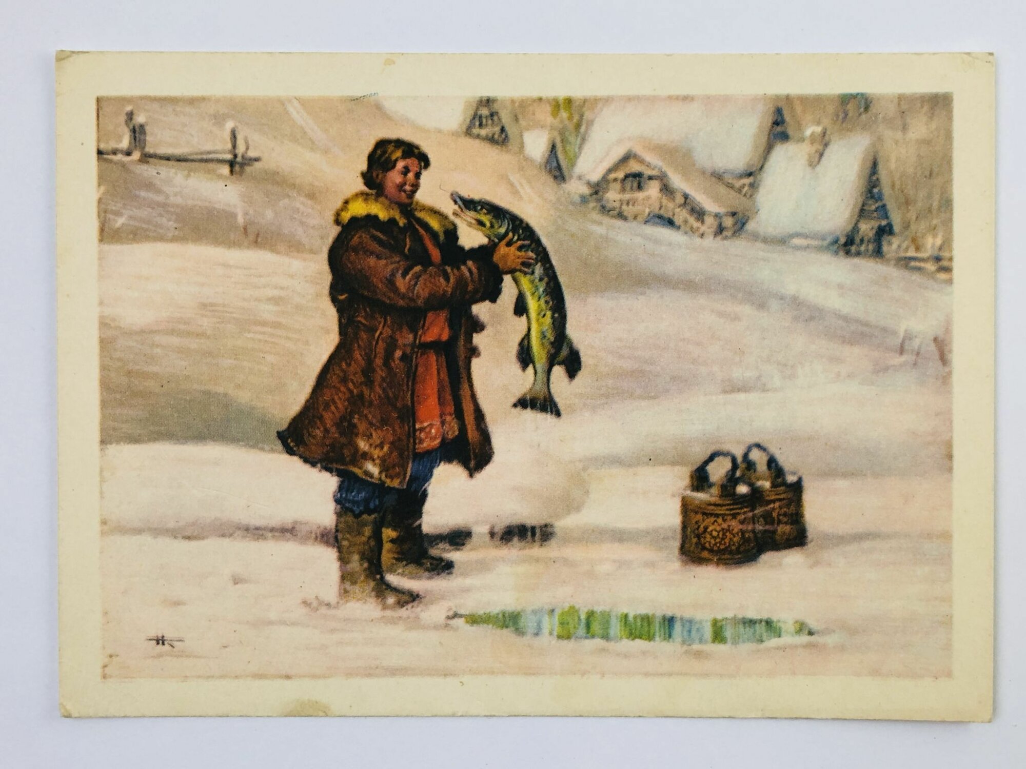 По щучьему веленью. Емеля и щука. Открытка