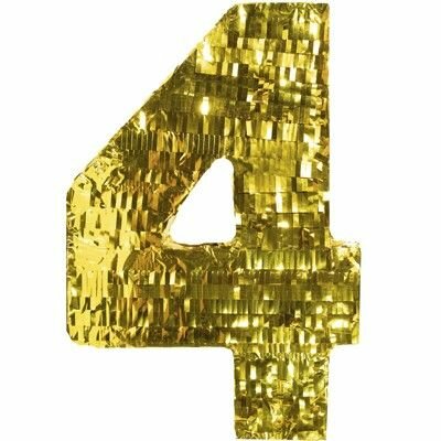 Пиньята весёлая затея цифра 4, золотистая, фольгированная