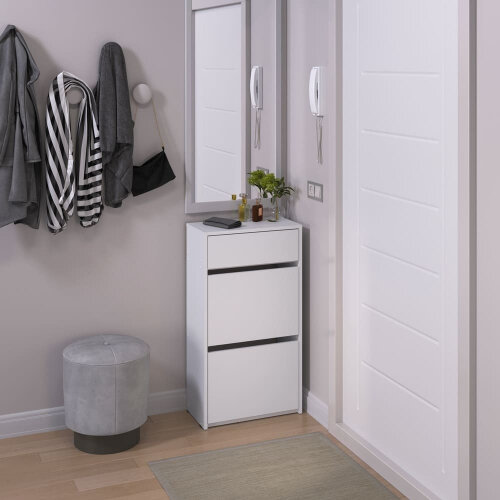 Обувница Letta Ultra 2 секции с ящиком Белая гладкая 520*946*274