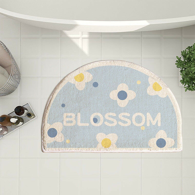 Minimalist flower semicircle bathroom rug with waterwash fabric for kitchen and toilet spaces blue bloom