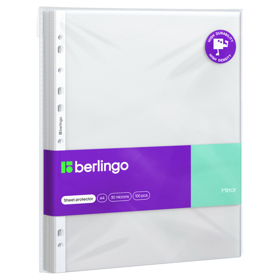 Папка-вкладыш с перфорацией Berlingo "Mirror", А4, 30мкм, глянцевая, 200 штук, 375523