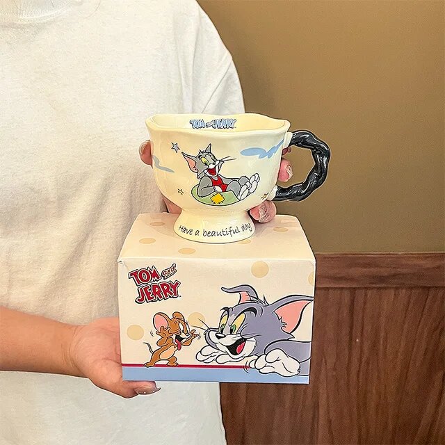 Керамическая кружка Kawaii Tom and Jerry, аниме, для студентов, милая кофейная чашка, чашка для завтрака, молока, модная офисная кружка для воды, быстрая доставка, новое поступление, Size:360ml