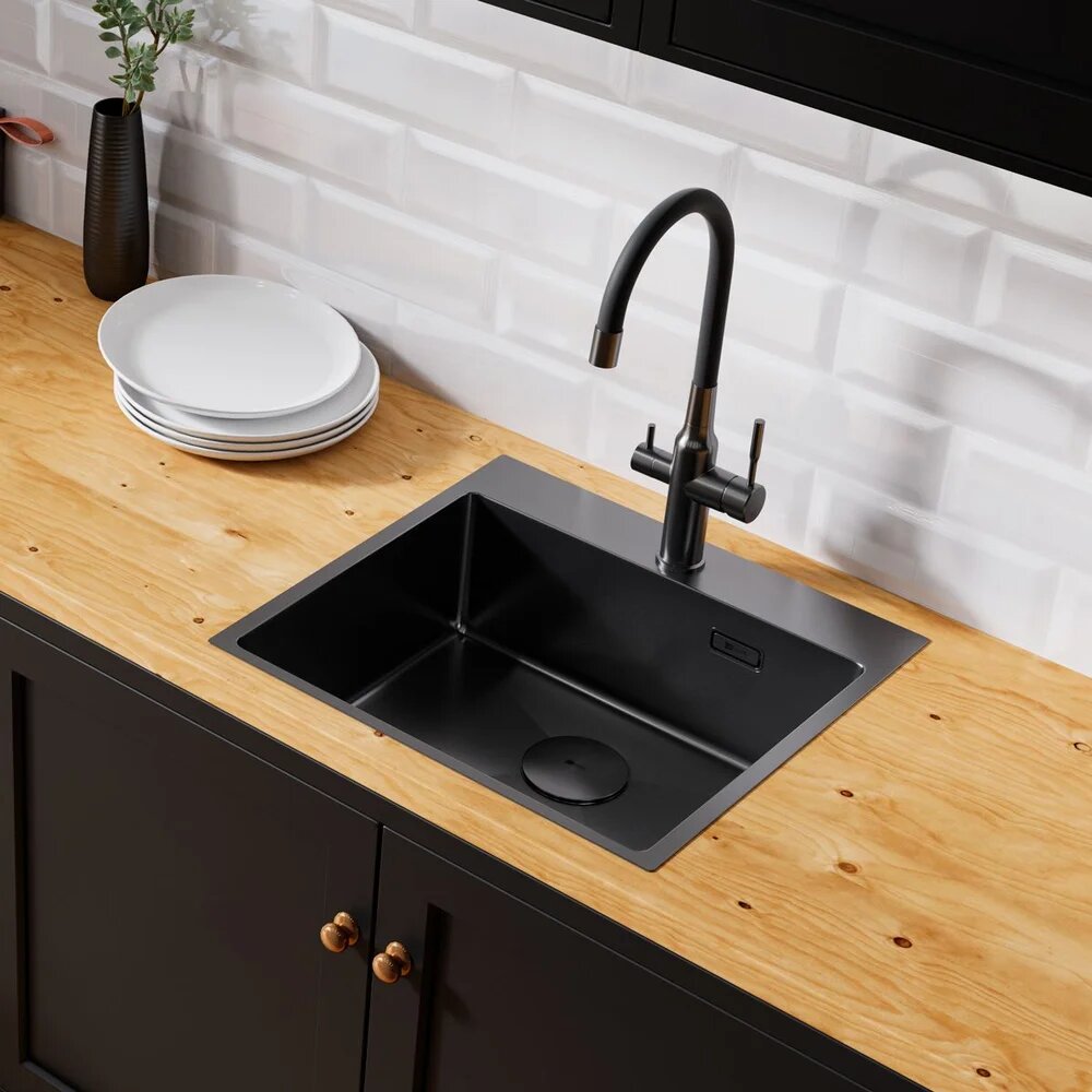 Кухонная мойка Lemark JANGA 540 прямоугольная из нержавеющей стали цвет: Чёрный матовый