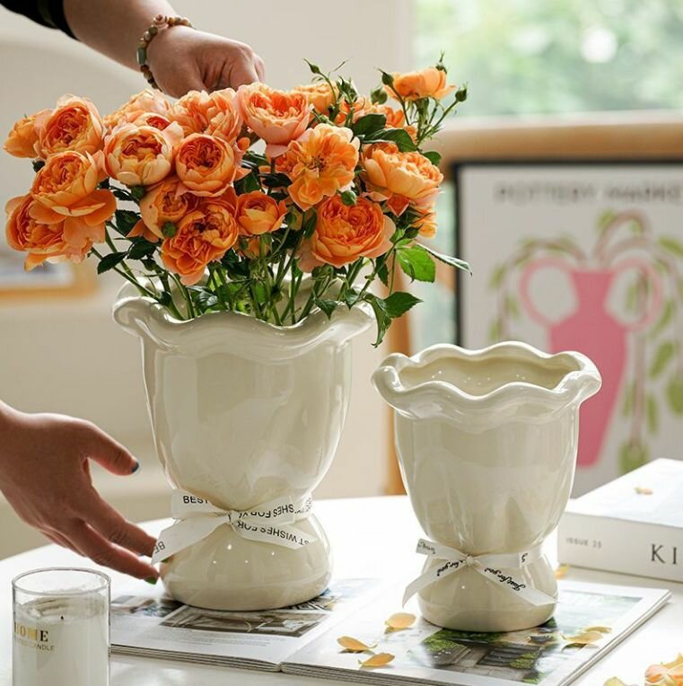 Французский кремовый стиль-керамическая ваза-украшение гостиной