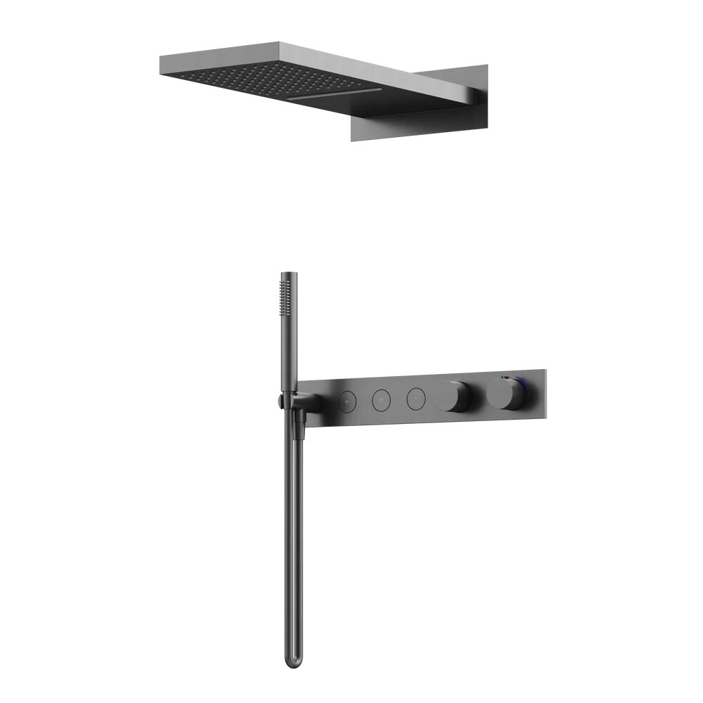 Душевой комплект Sancos Linn SC9023GG 3 в 1, встраиваемый, с внутренней частью в комплекте, с термостатом, со смесителем, латунный, вороненая сталь, матовый, душевая система