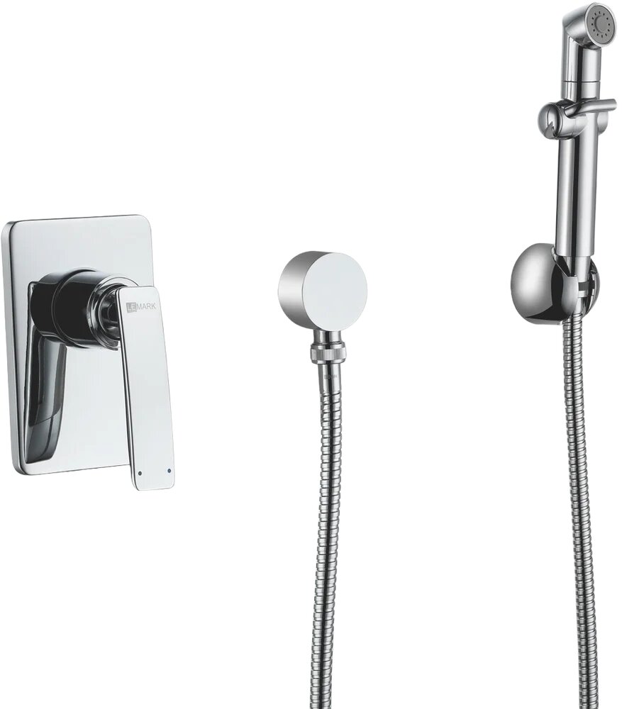 Гигиенический душ Lemark Bellario LM6819C встраиваемый, скрытого монтажа, со смесителем, хром, глянцевый, латунь, рычажный, смеситель для биде, с настенным держателем