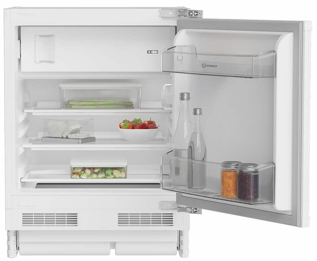 Холодильник встраиваемый Indesit IBUD 109 под столешницу, 82 см, с морозилкой, 125 л