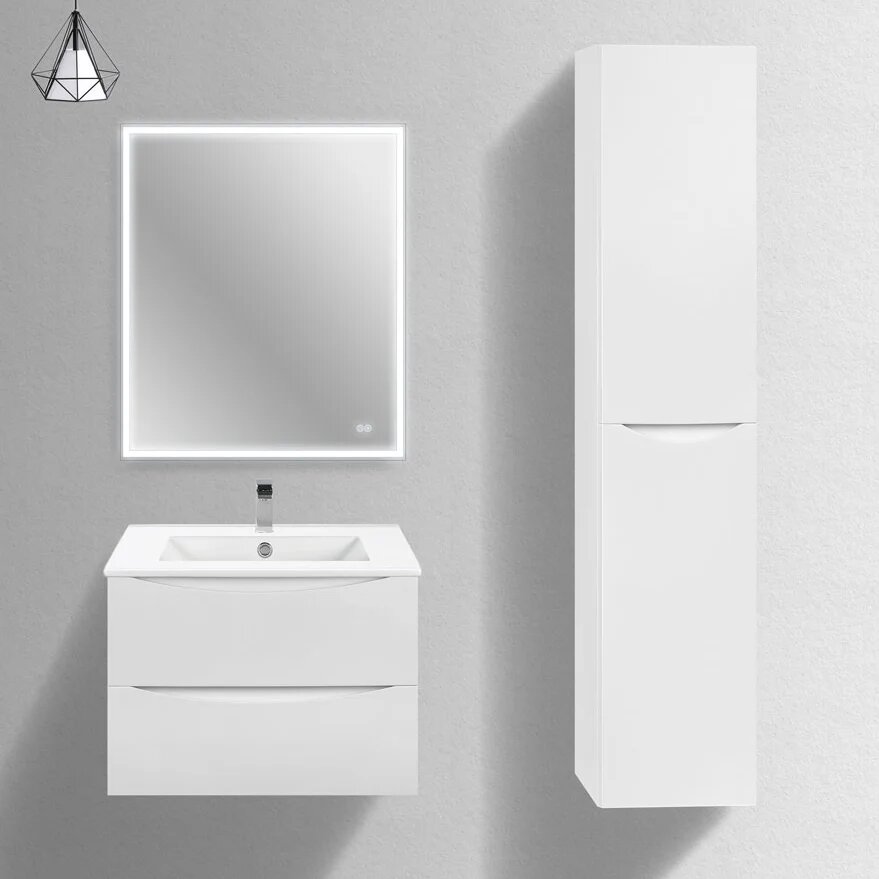 Мебель для ванной комнаты Vincea Mia Slim 70, 2 ящика, белая глянцевая