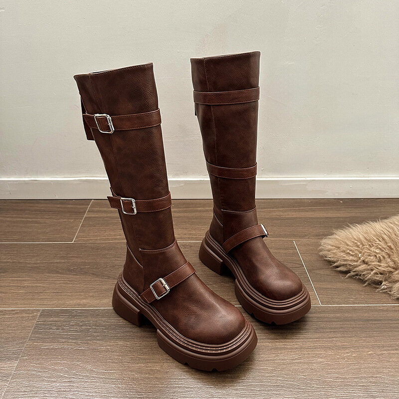 Маленькие тонкие мотоциклетные ботинки в американском стиле с толстой подошвой, весна-осень 2025 года, новый стиль, модные универсальные ботинки в стиле ретро, визуально увеличивающие рост