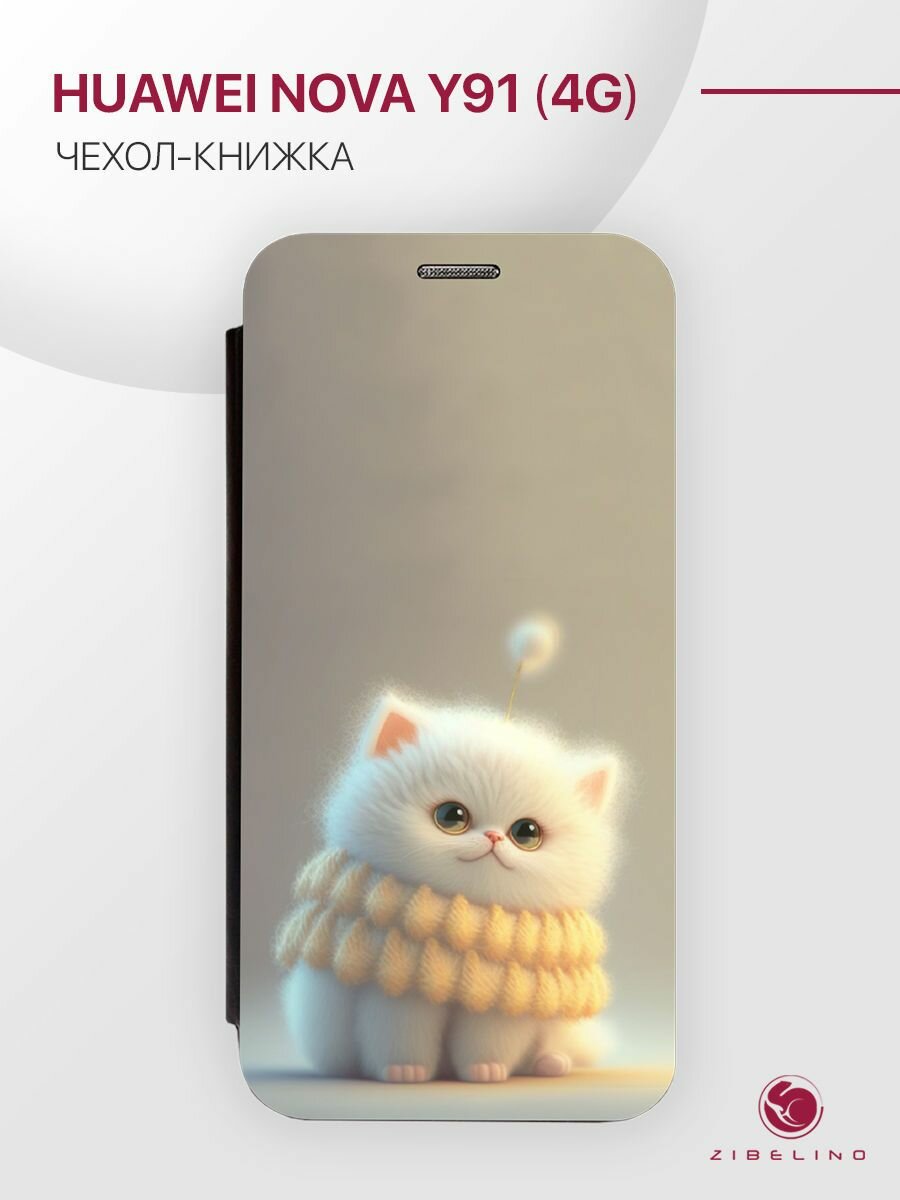 Чехол для Huawei Nova Y91 4G с рисунком, защитный, с магнитом, черный с принтом белый пушистик / Хуавей Нова Y91