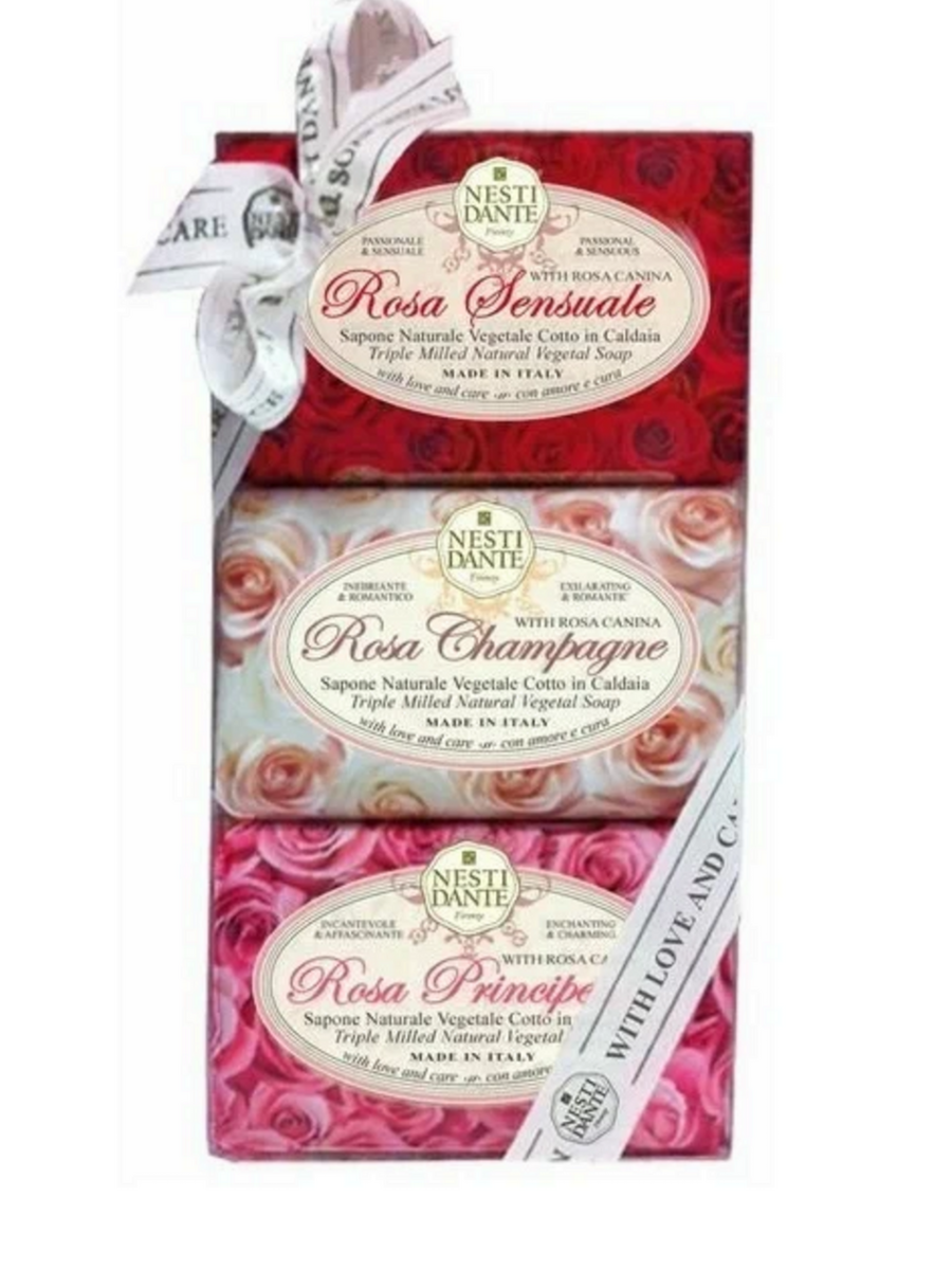 Мыло Nesti Dante Soap Rosa, Высококачественное растительное мыло "Роза", Набор: 3*150 г