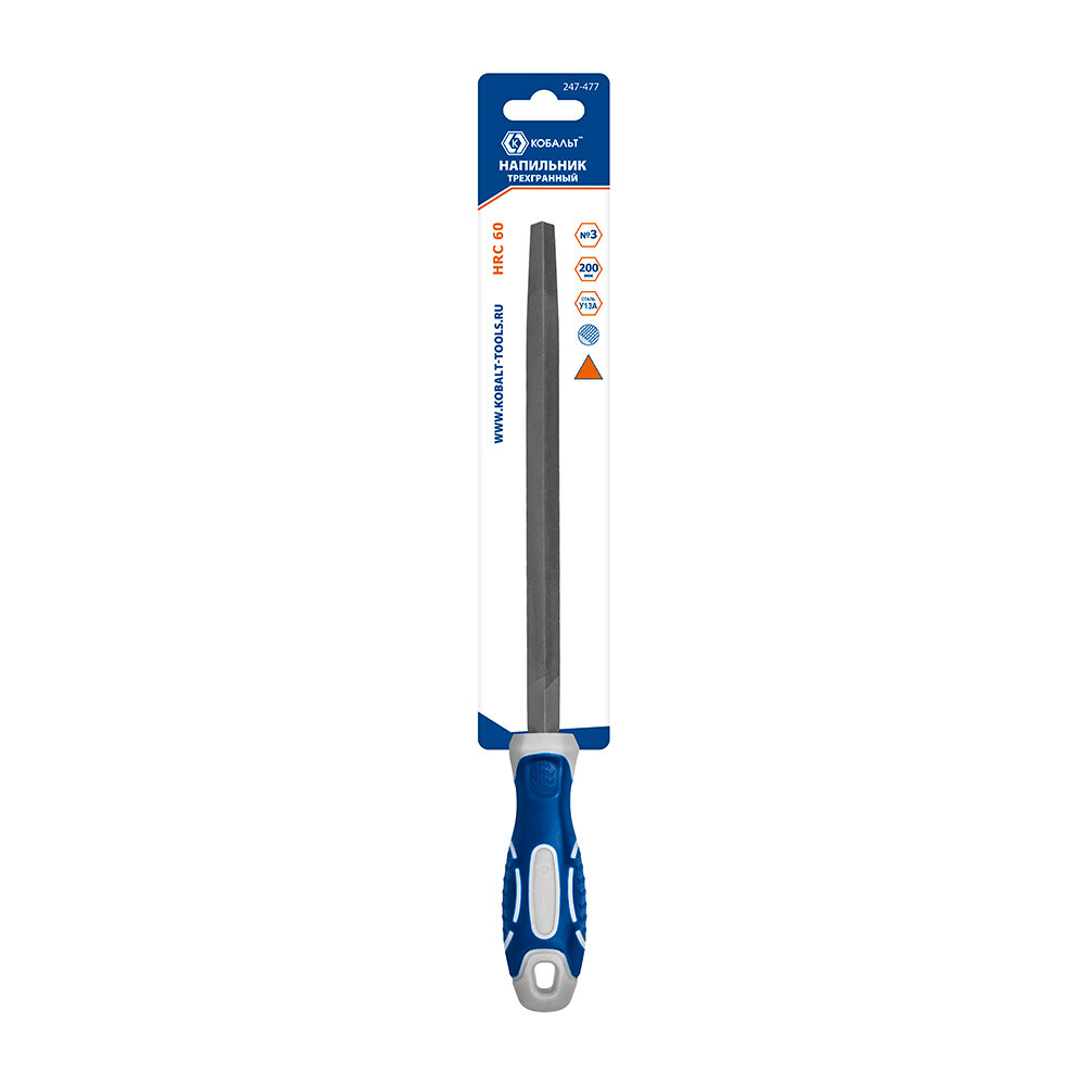 Напильник трехгранный кобальт насечка №3, длина рабочая/общая 180/310 мм, сечение 12х12 мм, 2-х компонентная рукоятка