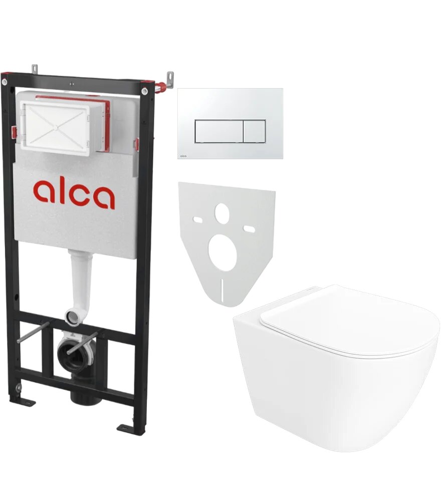 Комплект 4 в 1: Инсталляция AlcaPlast AM101/1120-4:1 RU M571-0001 / Унитаз подвесной STWORKI Готланд S13401WH / Кнопка хром глянец, Комплект шумоизоляции, креплений