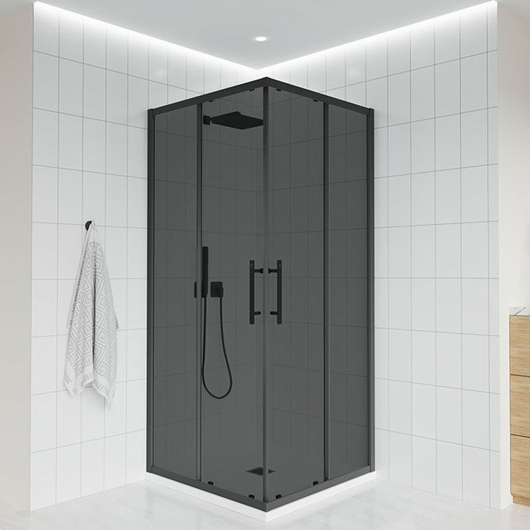 Душевой уголок Veconi Evo 300 GR 100х100 см, профиль брашированный графит, стекло тонированное матовое