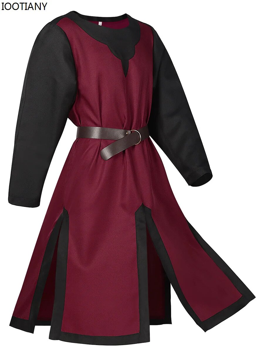 Средневековая туника тамплиера IOOTIANY Бордовый, XXL, D No Belt