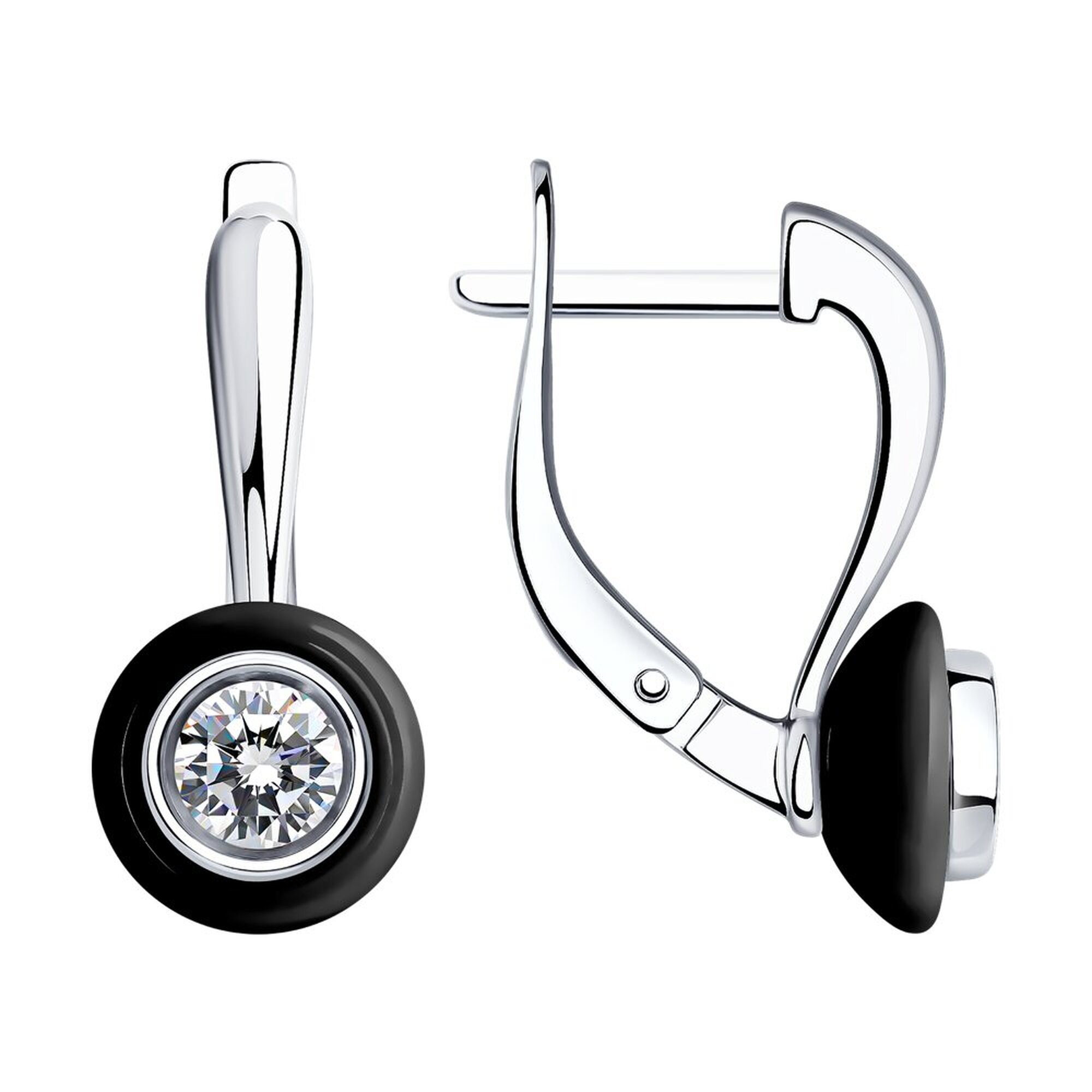 Серьги, серебро, 925 проба, родирование, фианит, керамика