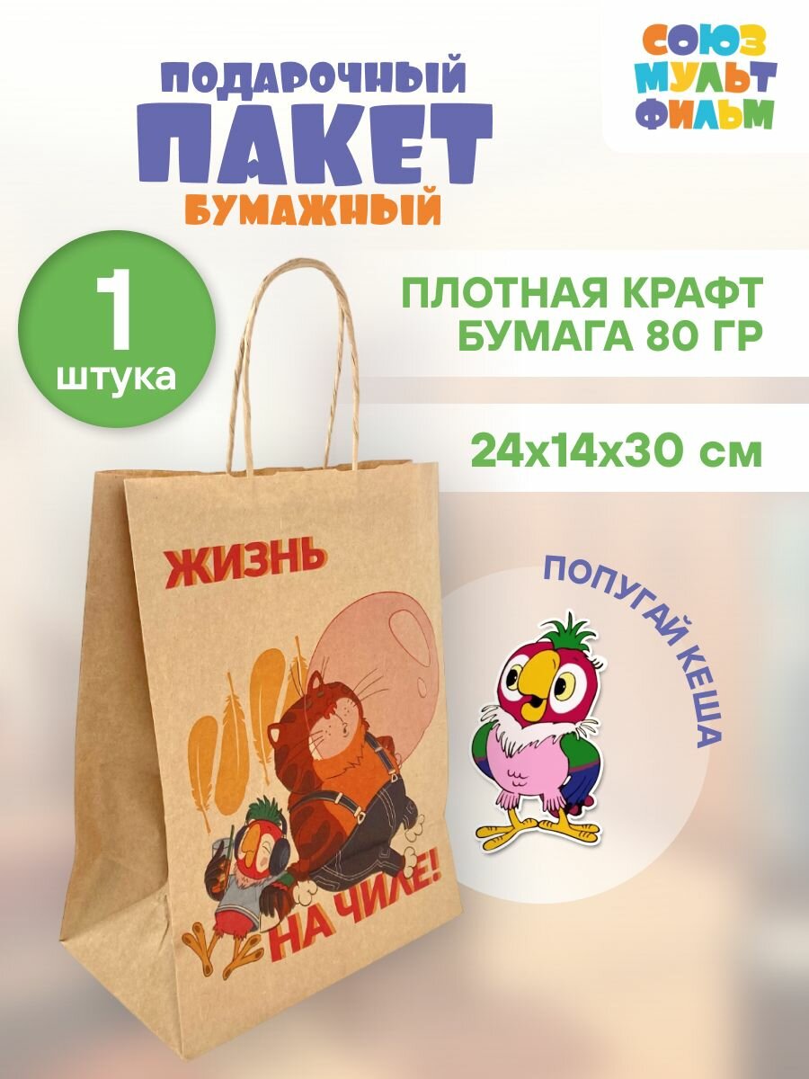 Пакет подарочный бумажный с ручками Попугай Кеша