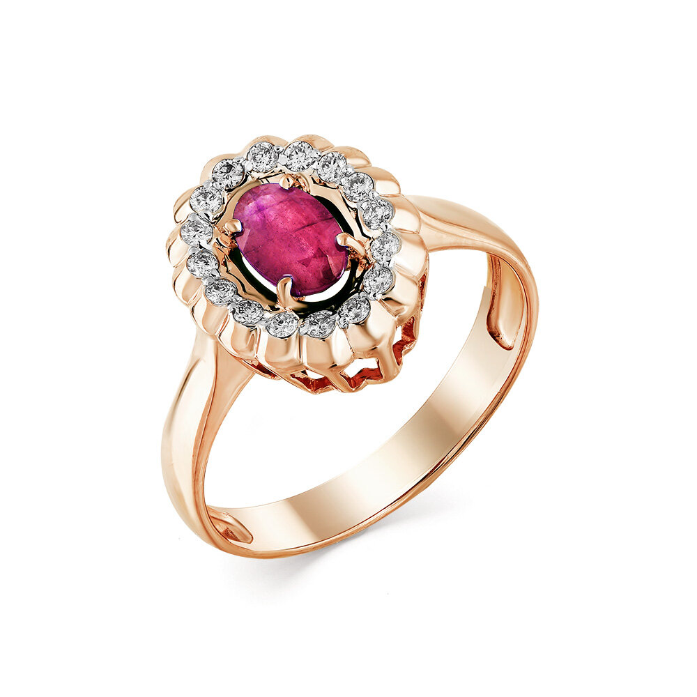 Кольцо, красное золото, 585 проба, рубин, бриллиант