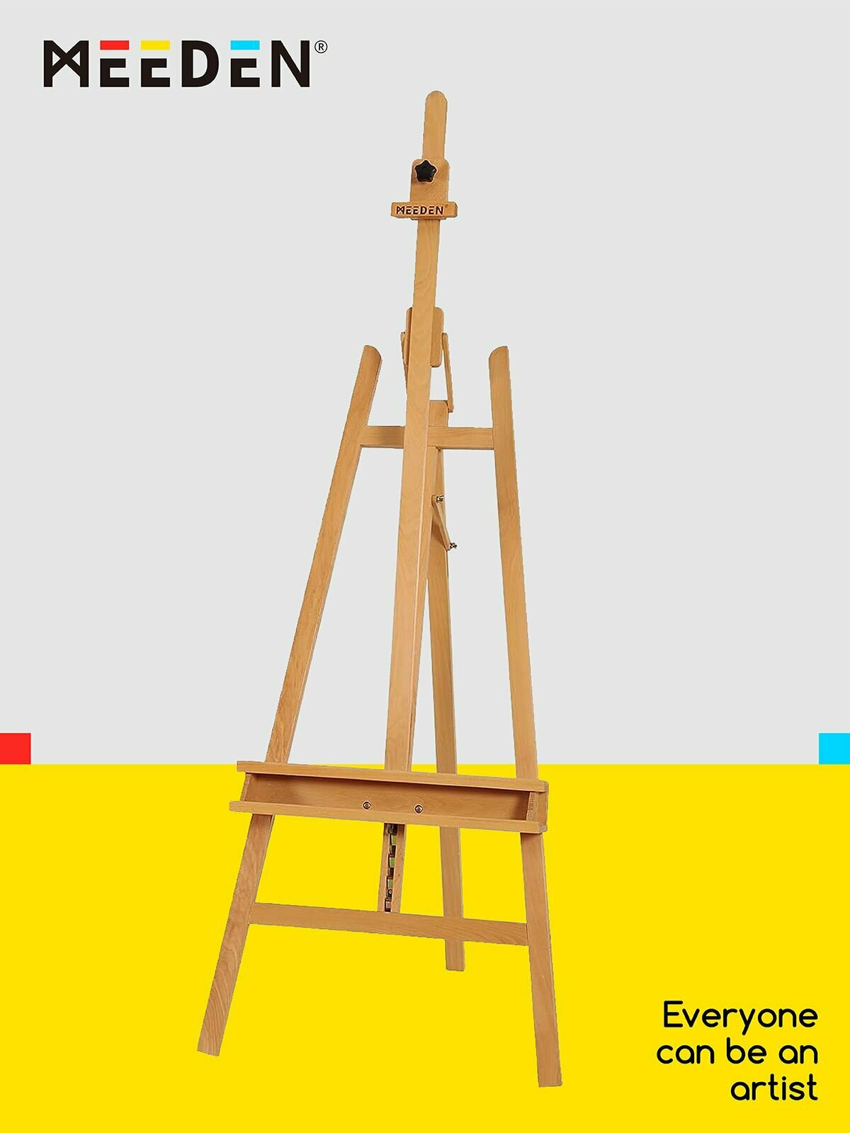 MEEDEN Мольберт для художников регулируемый, из массива бука, с держателем кистей, подходит для холстов до 48 дюймов