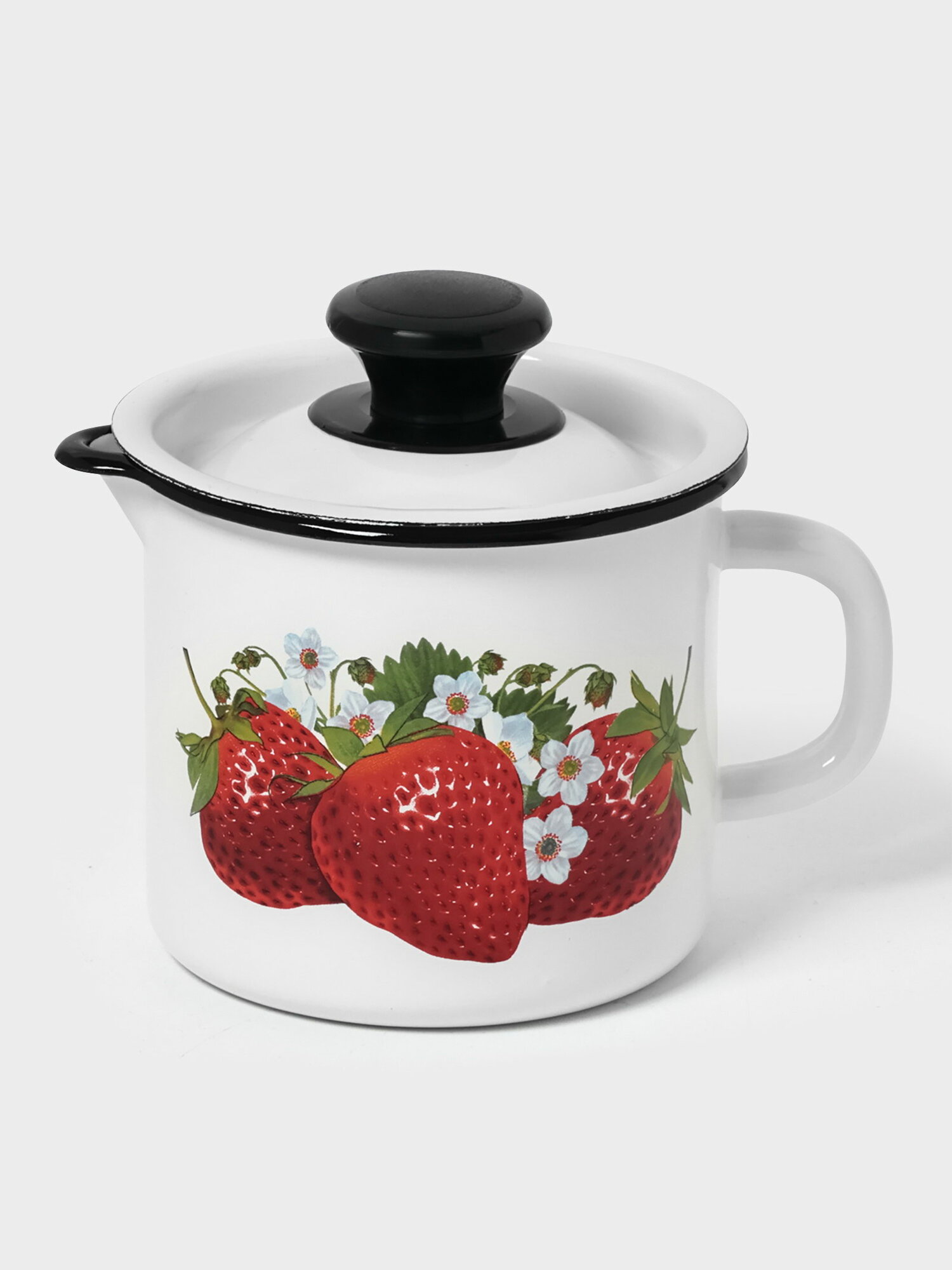 Кружка эмалированная, 1 л, с крышкой и носиком, белая, тематика: ягоды