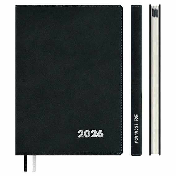 Еженедельник датированный Escalada нубук чёрный, 2026 год, А5+, 80 листов, кожзам, мягкая обложка, тиснение фольгой