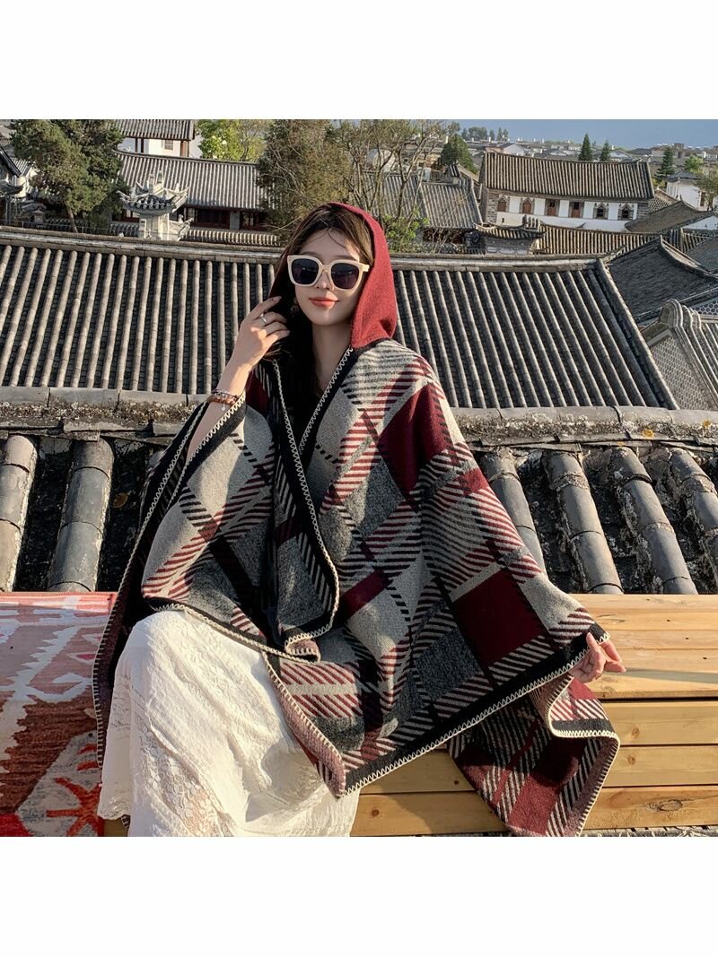 Плед-пончо 150 130 темно-бордовый Плед-пончо