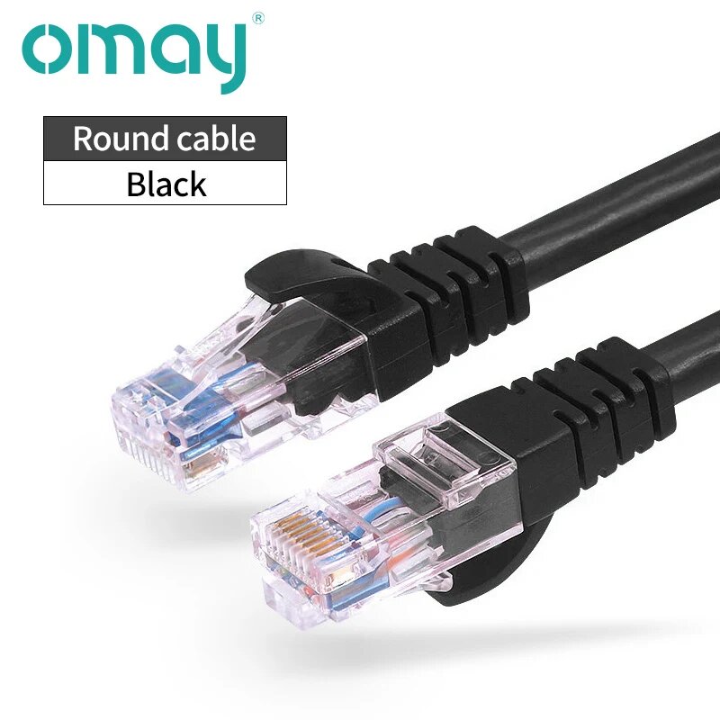OMAY Кабель Ethernet CAT6 10/15 м Round cable Black, 2m