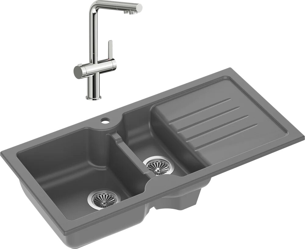 Комплект Мойка Domaci Сиена 54100-112, антрацит / Смеситель STWORKI 23020-648/1BG-IG11