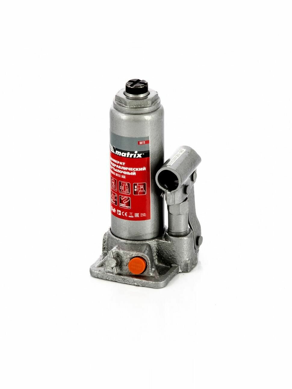 Домкрат гидравлический бутылочный, 2 т, h подъема 181-345 мм, в пластиковом кейсе Matrix