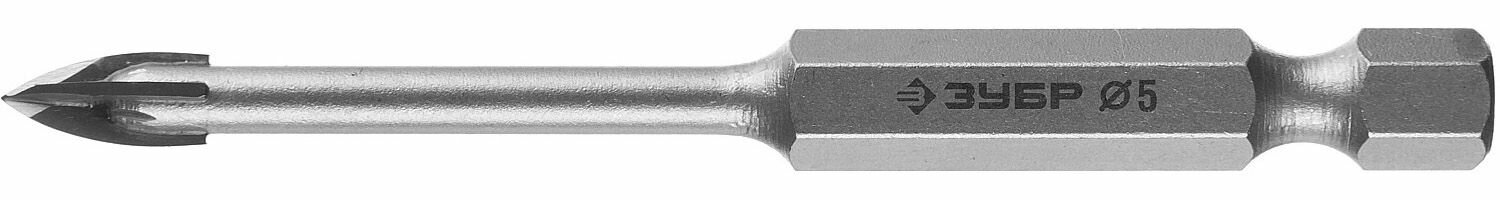 Сверло по стеклу и кафелю ЗУБР, 5 мм, 4х кромка, HEX 1/4 29845-05_z01
