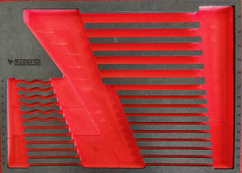 Пустой ложемент EVA, красно черный, для набора комбинированных ключей 27 предметов, габариты 460х335, IZELTAS, 2955905920