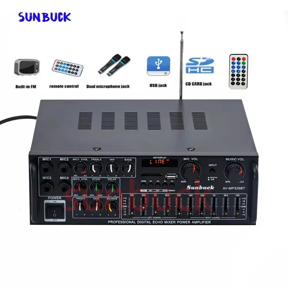 Sunbuck AV-MP326BT караоке усилитель 2.1 200 Вт 220В 220 В