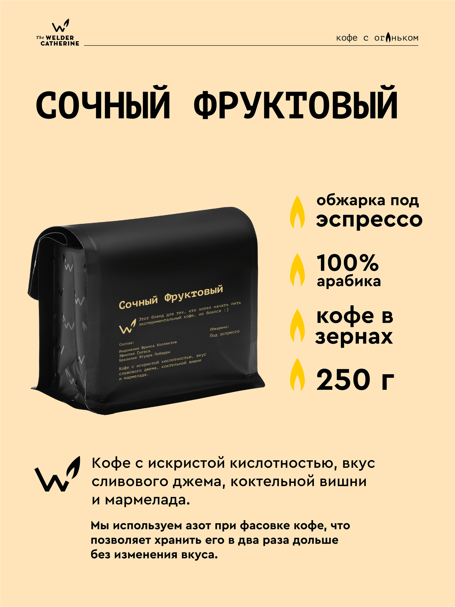 Кофе в зернах Сварщица Екатерина "Сочный Фруктовый под эспрессо" - 250 г