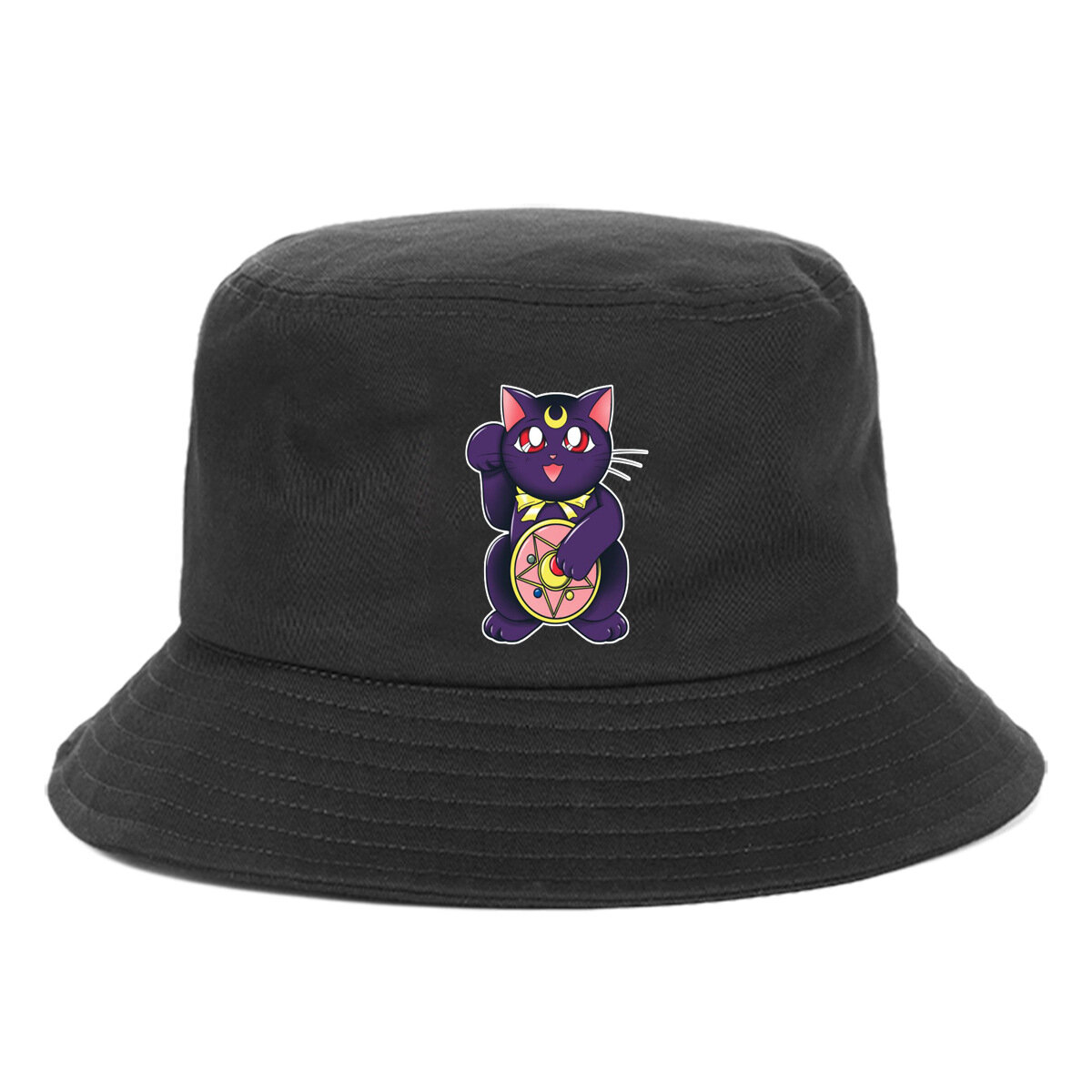 Аниме шляпы рыбака Sailors Moons Luna Cat, складные солнечные шляпы для рыбалки, ведерные солнечные шляпы для женщин и мужчин