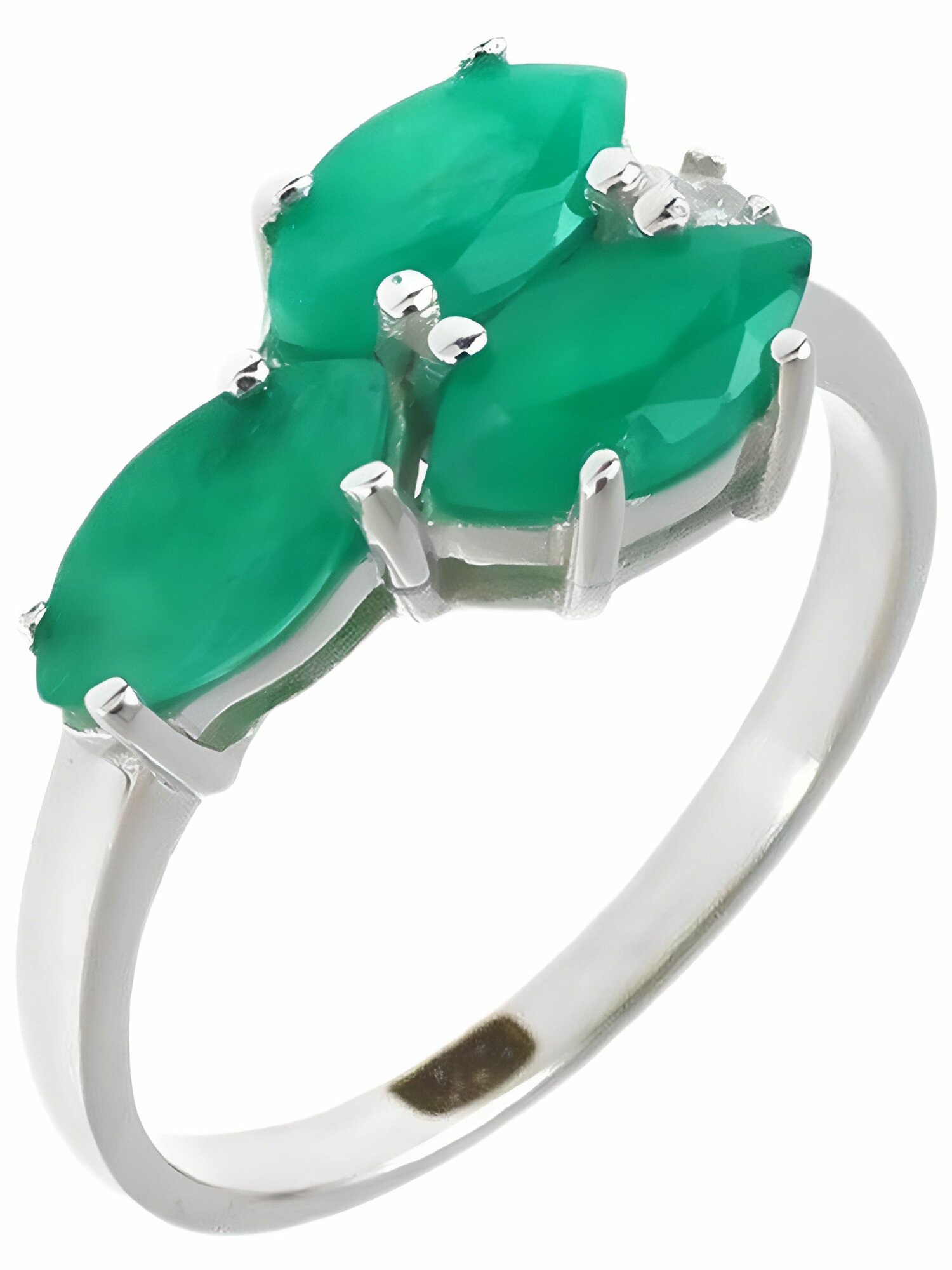 Кольцо тонкое, серебро, 925 проба, родирование, изумруд, фианит