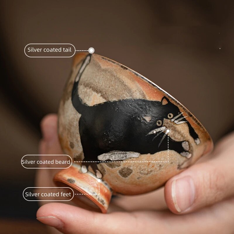 Китайская керамическая чашка с котом Ru Yao 60 мл Cat teacup 1