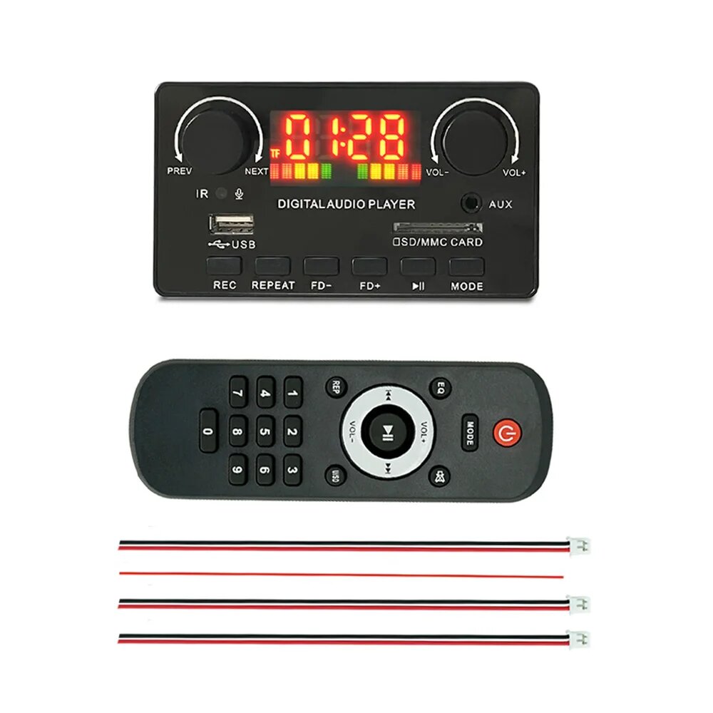 Bluetooth MP3 декодер плата усилитель MP3 музыкальный плеер автомобильный FM-радио модуль TF USB микрофон запись громкой связи 12 В постоянного тока, with remoter
