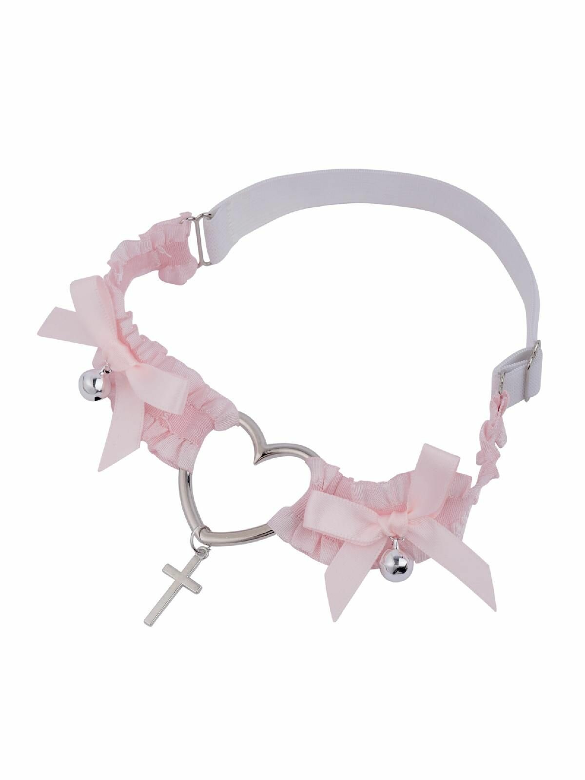 Лолита: кружевные чулки с бантом и сердечком - розовый