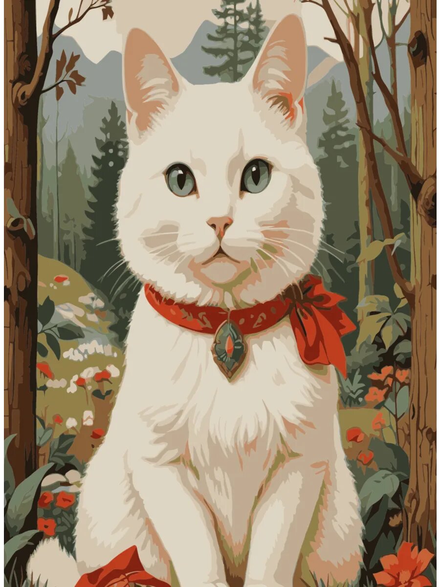 Картина по номерам белый кот