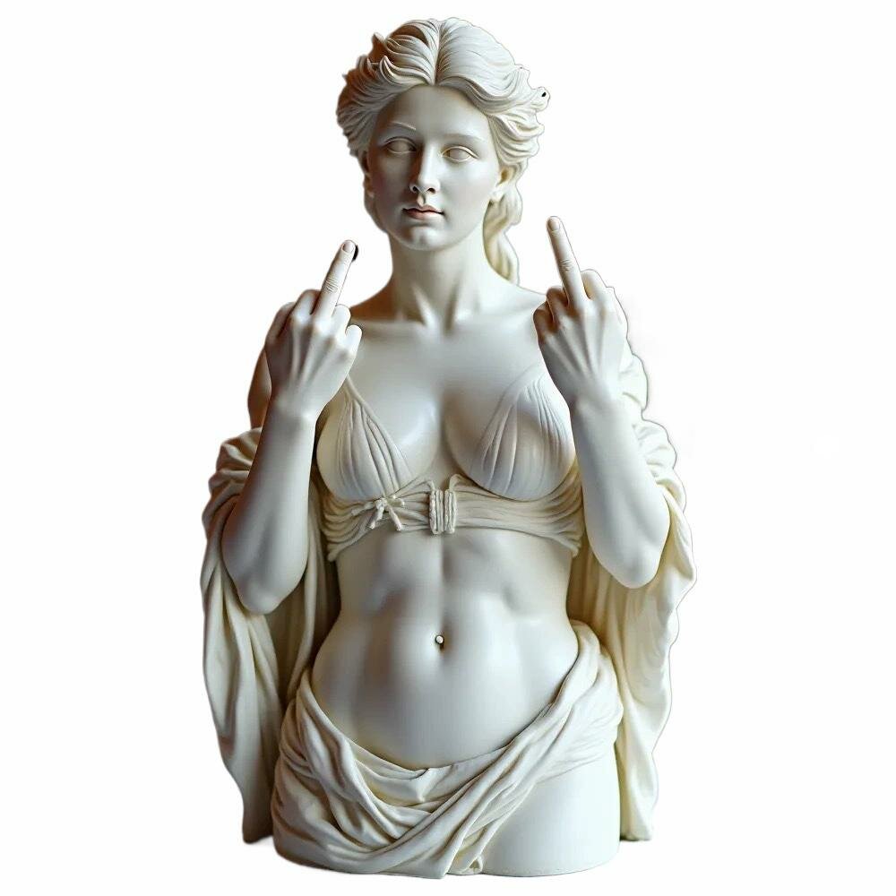Статуэтка Венеры со средним пальцем, классическая скульптура богини из белой смолы, 9,5 см, украшение для стола, дома и офиса, уникальный подарок и коллекционный предмет.