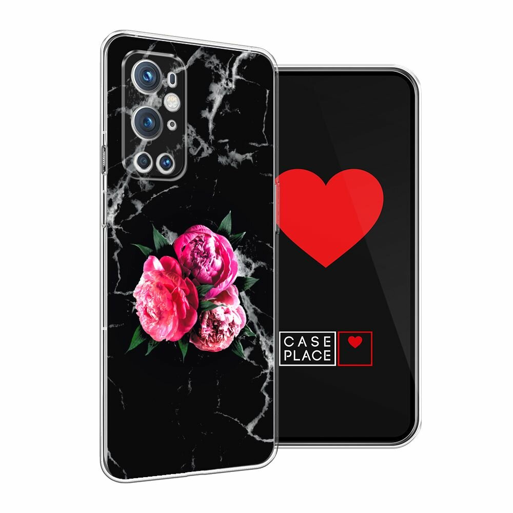 Чехол на OnePlus 9 Pro / ВанПлас 9 Про с принтом "Букет на черном мраморе" — фото 1