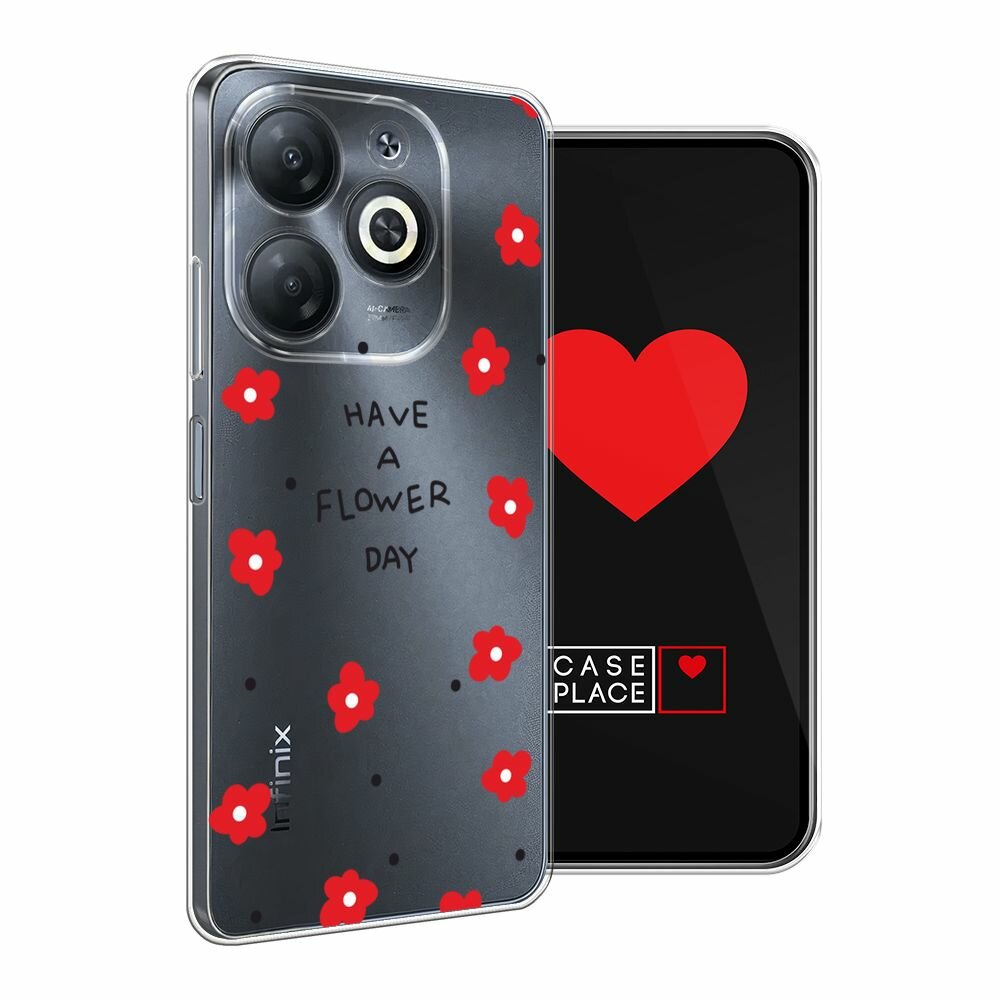 Чехол на Infinix Smart 8/8 HD/HOT 40i / Инфиникс Смарт 8/8 HD/HOT 40i с принтом "Have a flower day 2", прозрачный — фото 1
