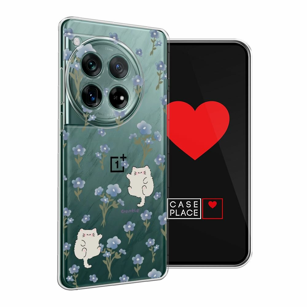 Чехол на OnePlus 12 / Ван Плас 12 с принтом "Gentle cats", прозрачный — фото 1
