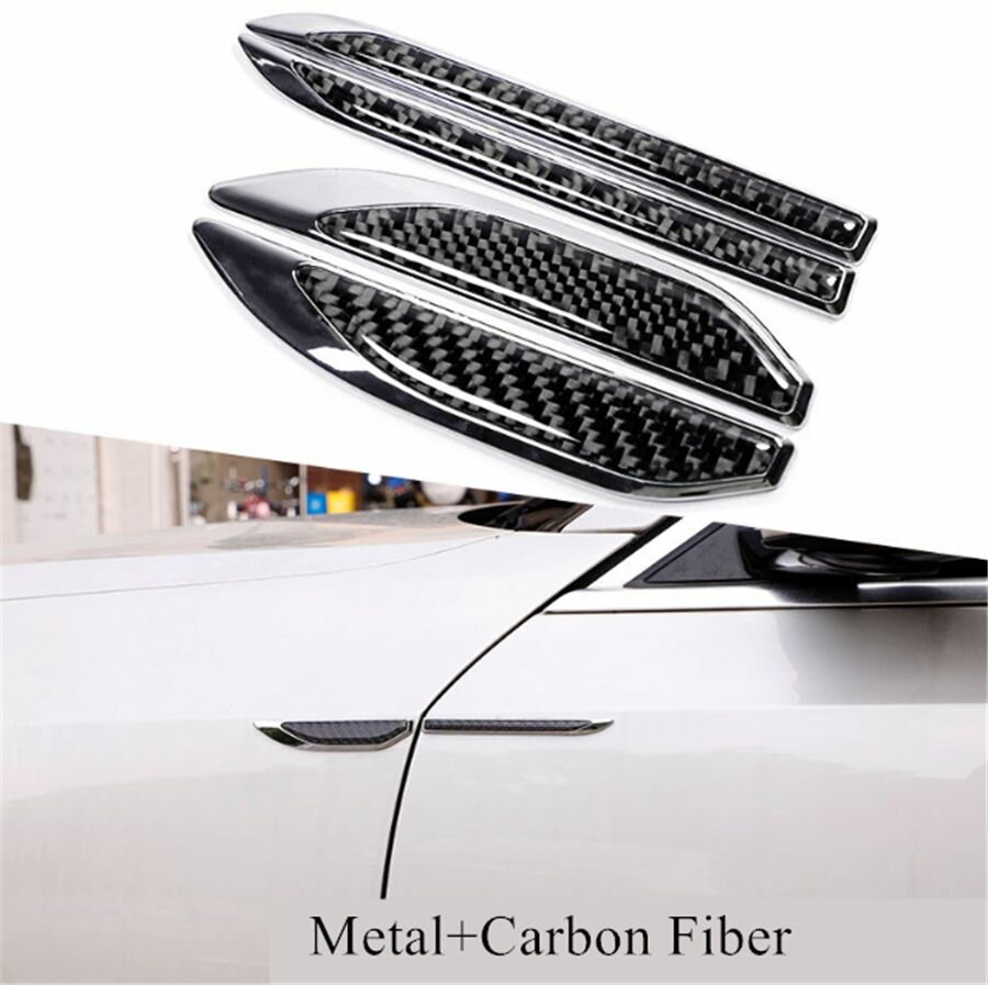 1 пара декоративных накладок на боковые крылья автомобиля из алюминиевого сплава + настоящего карбона