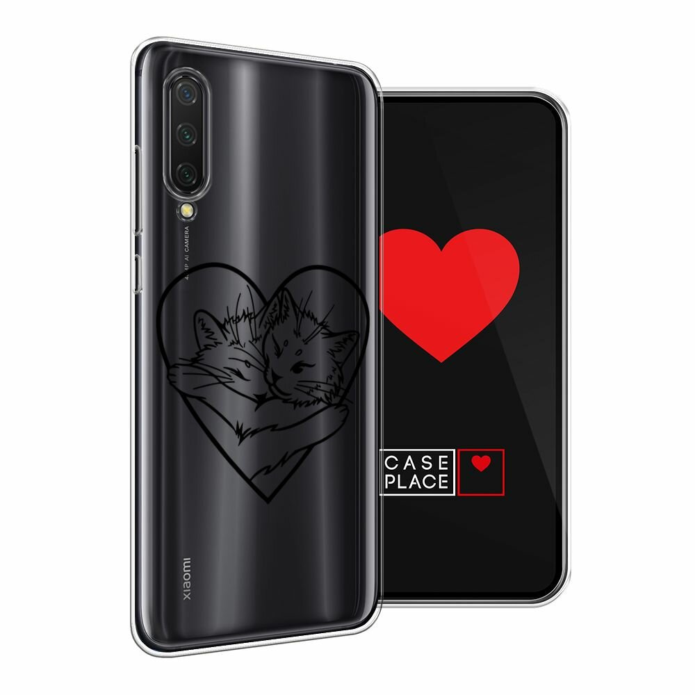 Чехол на Xiaomi Mi CC9/A3 Lite/9 Lite / Сяоми Mi CC9 с принтом "Влюблённые котики рисунок 3 - 14 февраля", прозрачный — фото 1