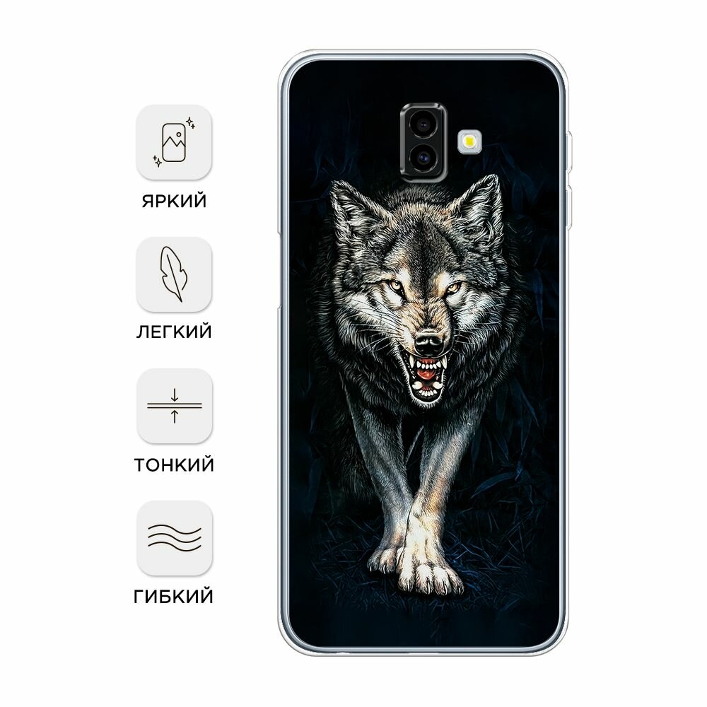 Чехол на Samsung Galaxy J6 + / Самсунг Галакси J6 Плюс 2018 с принтом "Злобный волк из ночи" — фото 1