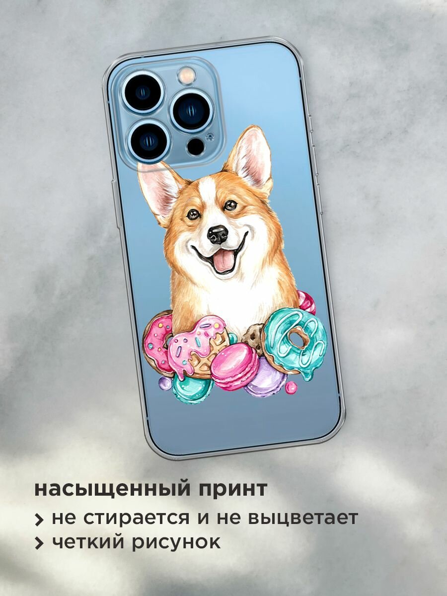 Чехол на Apple iPhone 13 Pro / Айфон 13 Про с принтом "Корги и сладости", прозрачный — фото 1