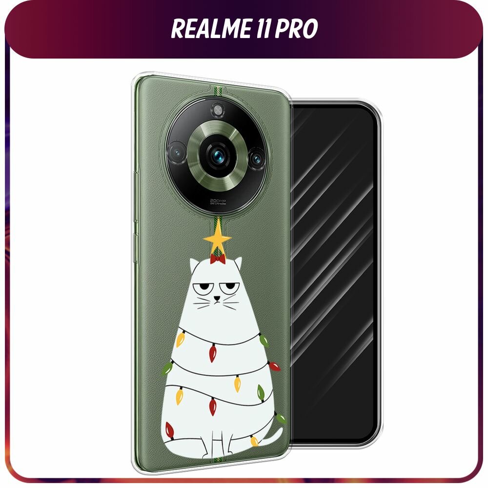 Чехол на Realme 11 Pro / Реалми 11 Про с принтом Котик в гирлянде, прозрачный